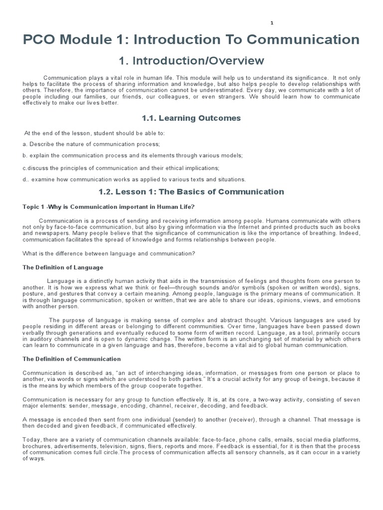 PCO Module 1 Introduction To Communication | PDF | Communication ...
