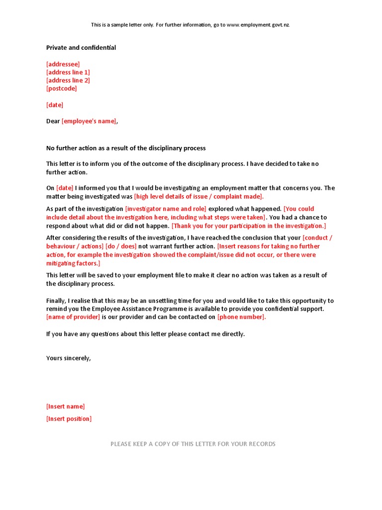 Sample Letter End Investigation No Disciplinary Action | PDF | Career ...
