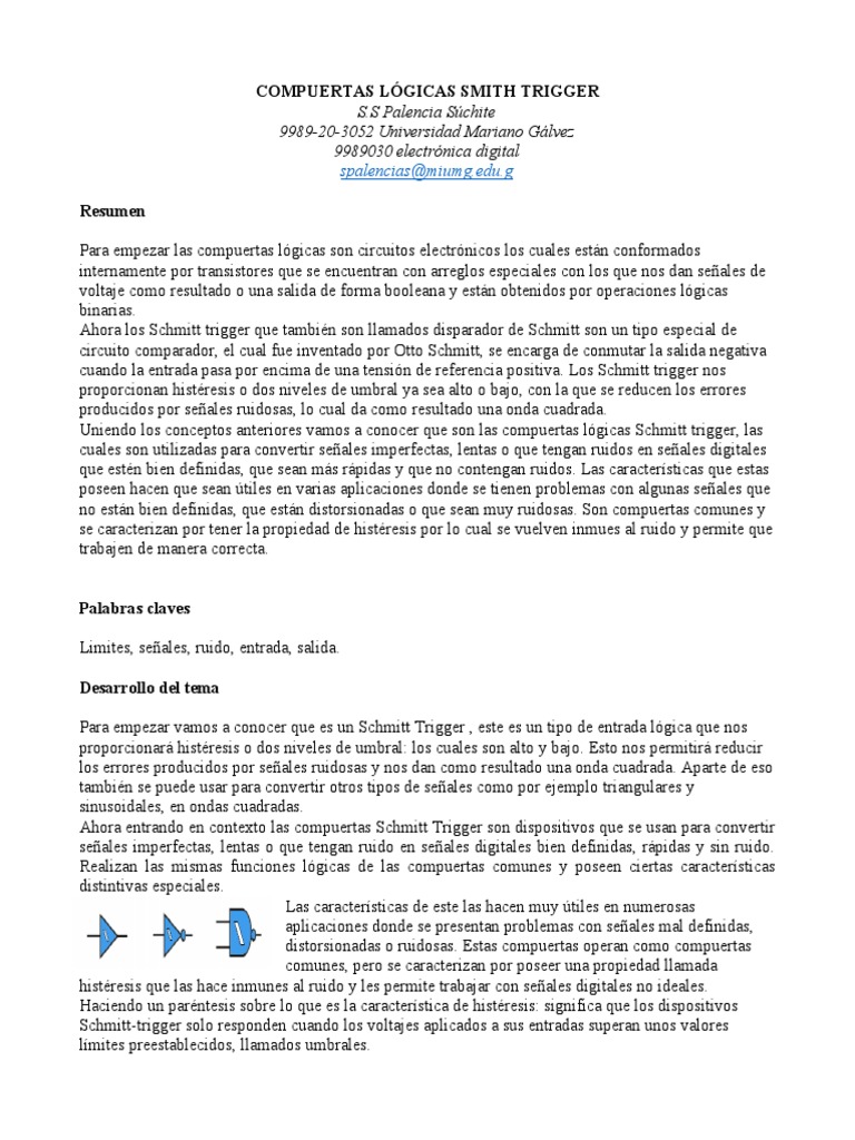 Compuertas Lógicas Schmitt Trigger | PDF | Electrónica | Puerta lógica