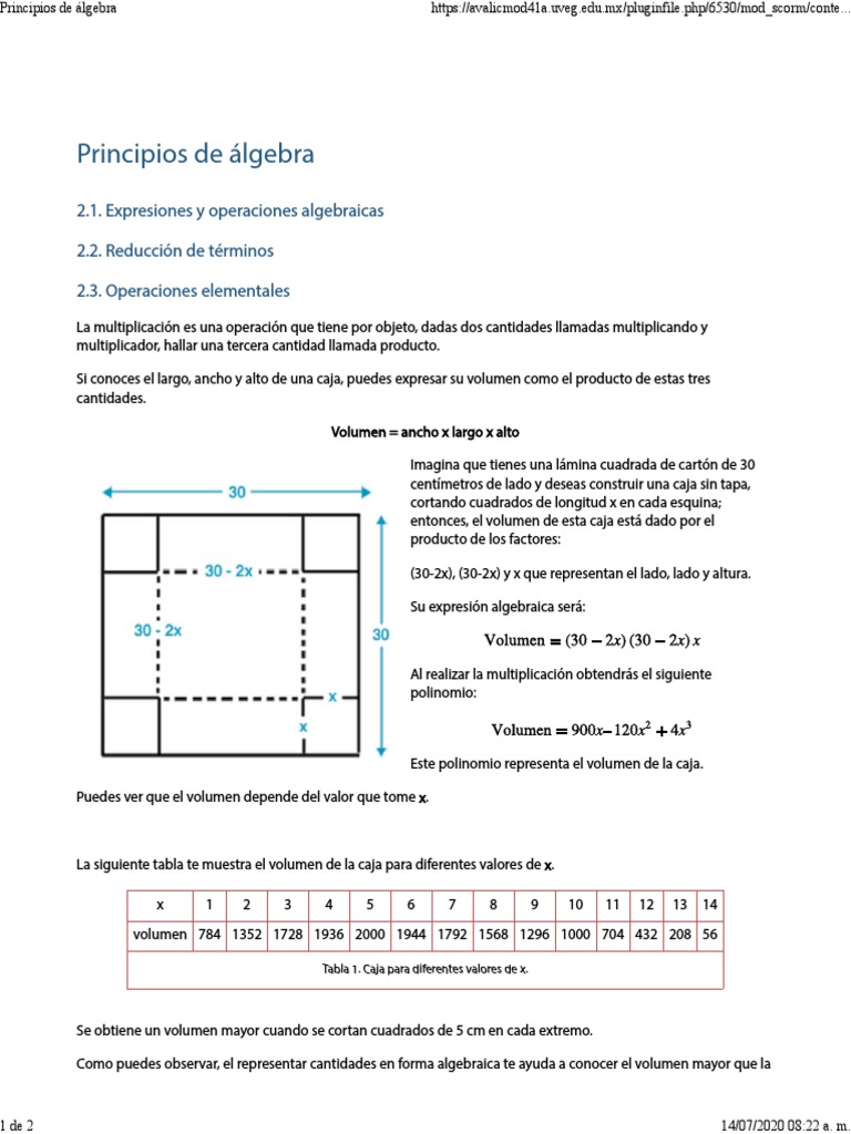 Principios fundamentales de álgebra: expresiones, operaciones y volumen ...