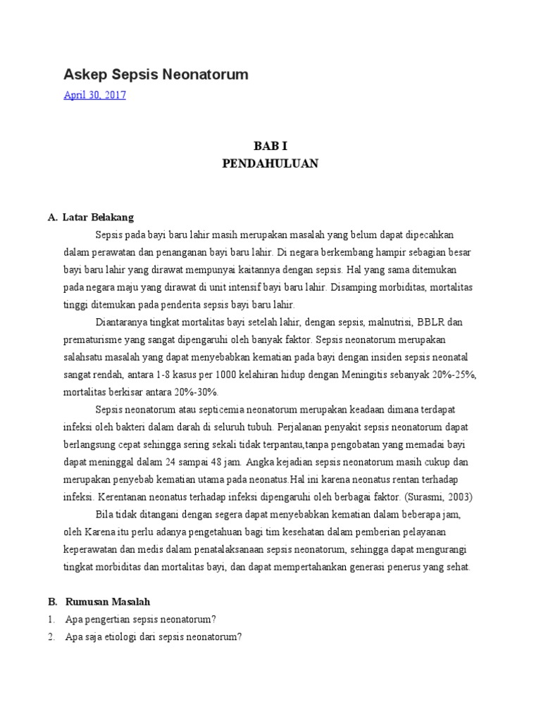 Penanganan Sepsis Neonatorum pada Bayi | PDF | Pengembangan Diri ...