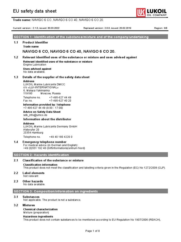 SDS - NAVIGO 6 CO 40 20 - EN - GB - U | PDF