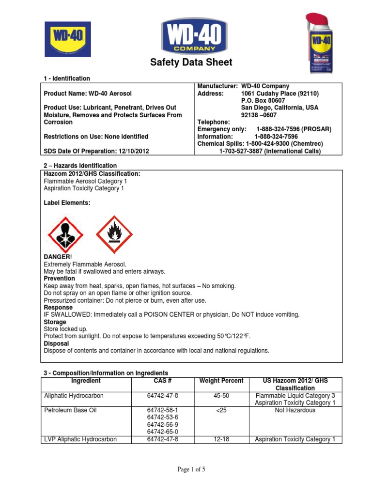 MSDS WD 40-Aerosol | Download Free PDF | Combustion | Firefighting