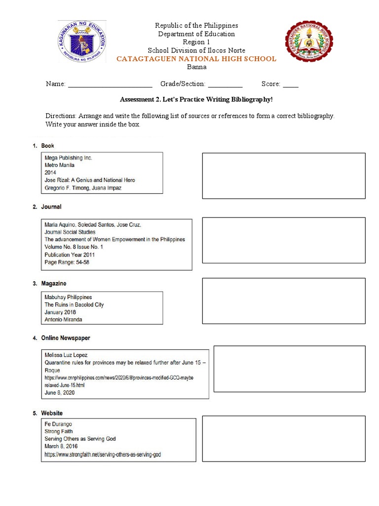 Writing Bibliography Worksheet Pdf