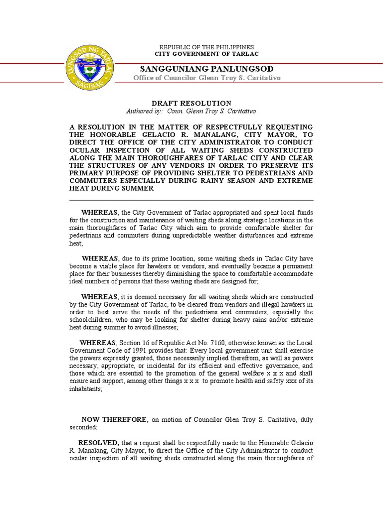 Tarlac City Waiting Sheds Inspection | PDF | Justice | Crime & Violence