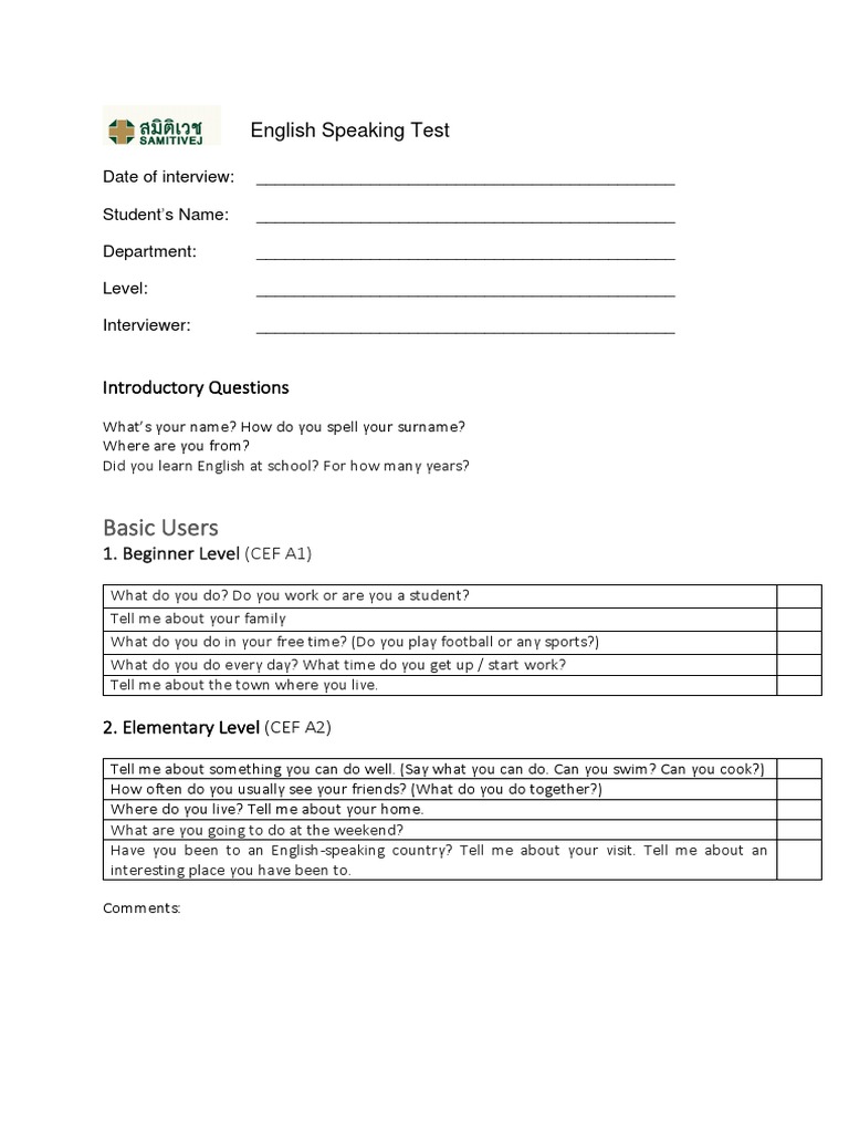 Speaking Test - Questions | PDF | Communication