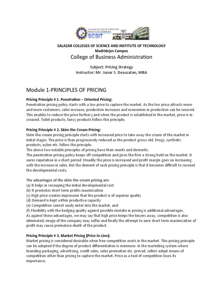 PRICING STRATEGY-Module 1&2 | PDF | Pricing | Price Discrimination