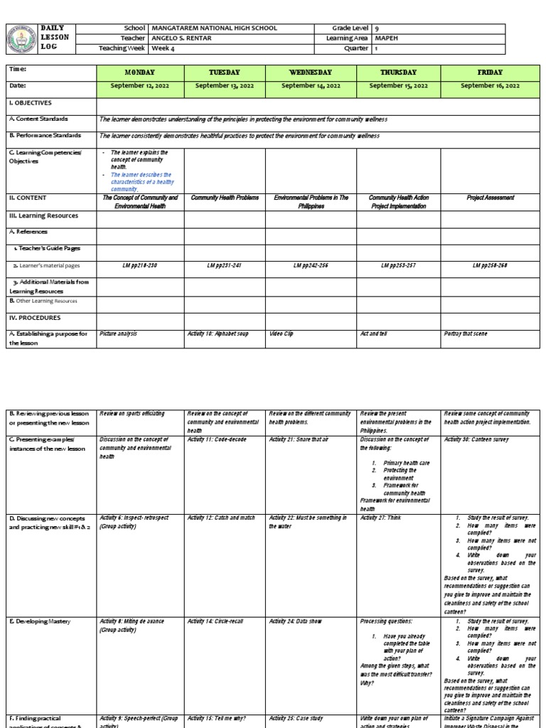 1st Quarter - Week 4 - Health | PDF | Learning | Teaching Method