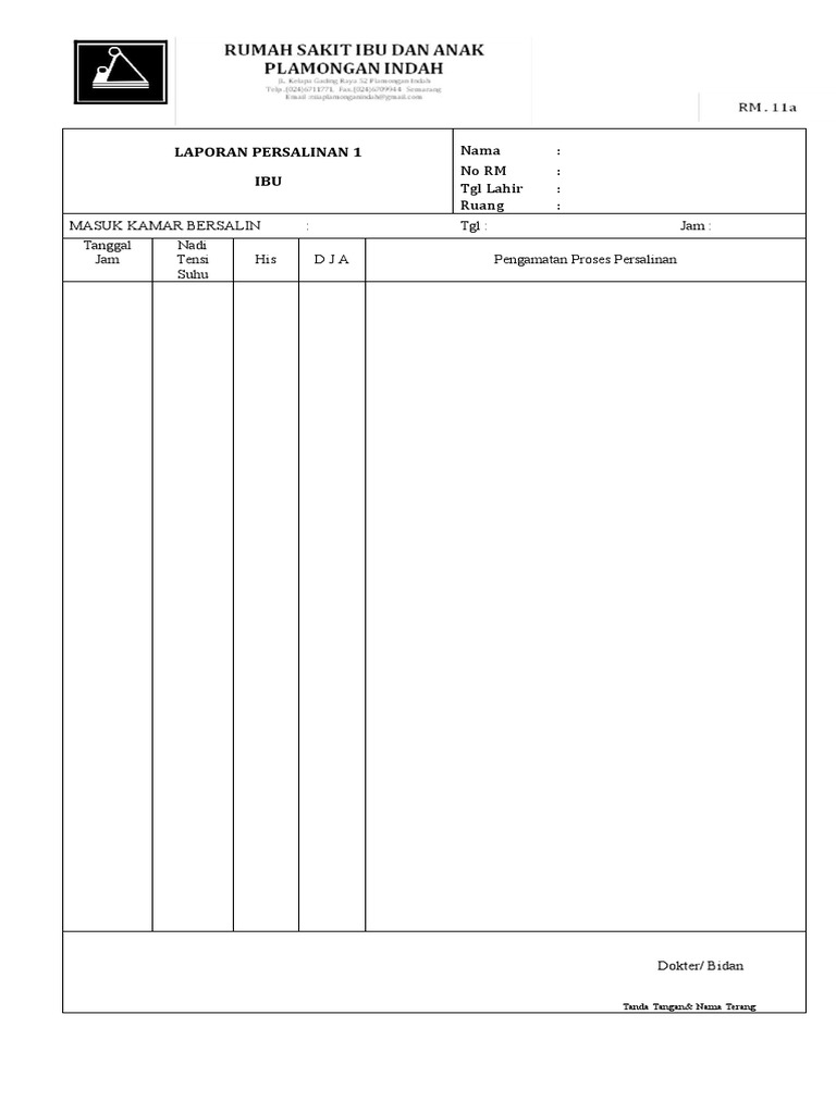 RM-11a LAPORAN PERSALINAN 1 | PDF