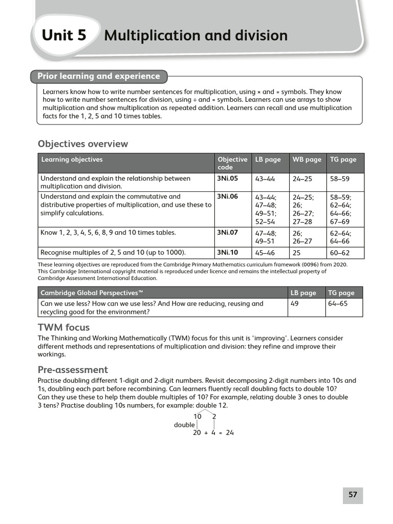 Unit 5 Multiplication and Division | PDF | Multiplication | Learning