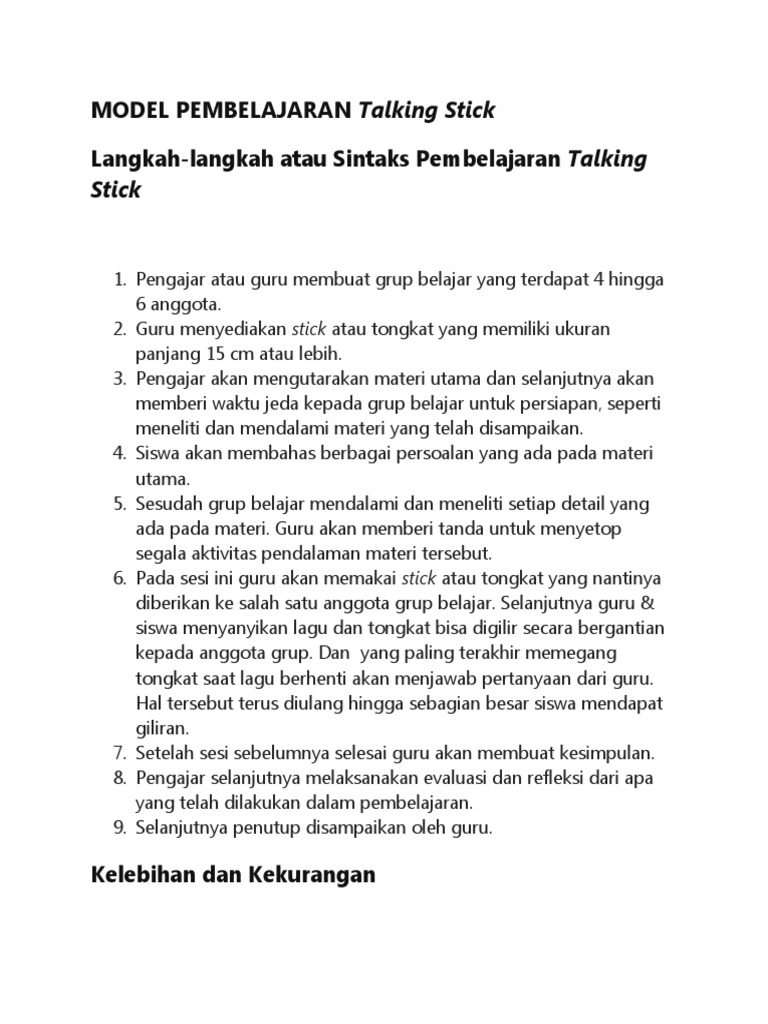 MODEL PEMBELAJARAN Talking Stick | PDF