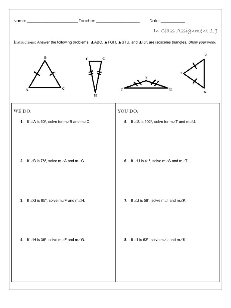 1.9: Applying Properties of Isosceles Triangles (Worksheet) | PDF