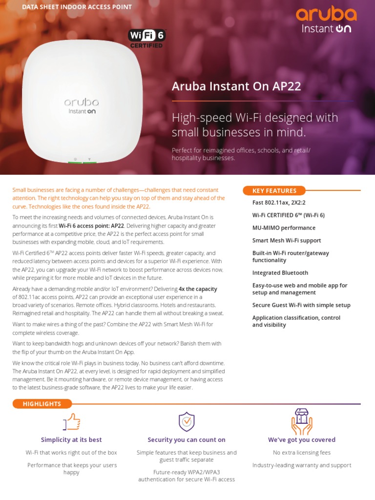 Instant On Ap22 Wifi 6 Product Data Sheet Brochure | Download Free PDF | Wi Fi | Wireless Access ...