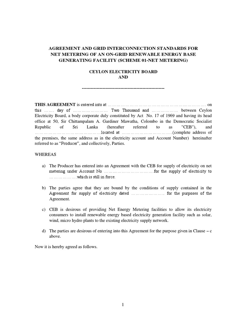 Agreements For Net Metering, Net Accounting, Net Plus | PDF | Electric ...