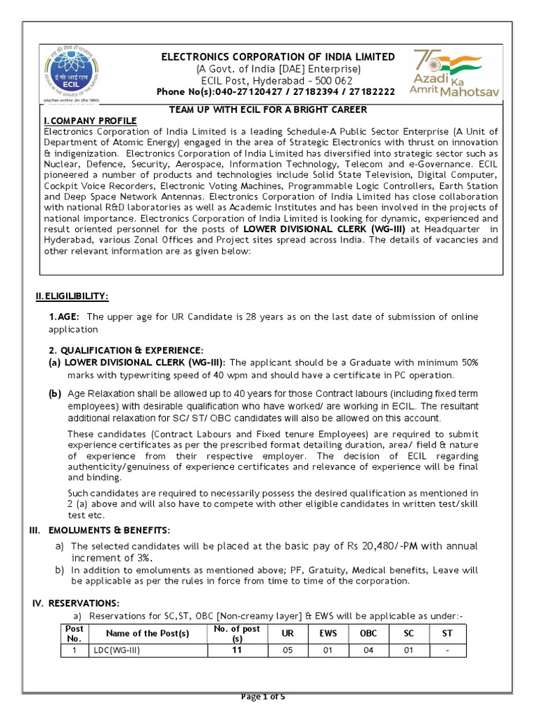ECIL LDC Notification 2022 | PDF