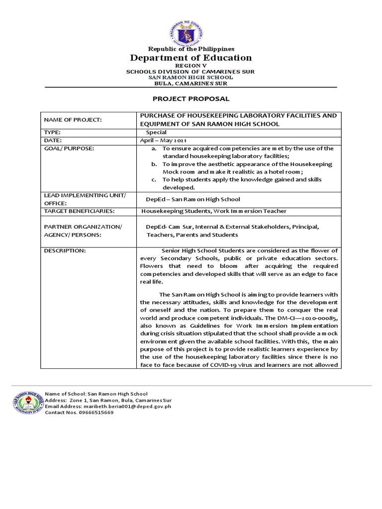 Project-Proposal - Housekeeping Laboratory Facilities&Equipment | PDF ...