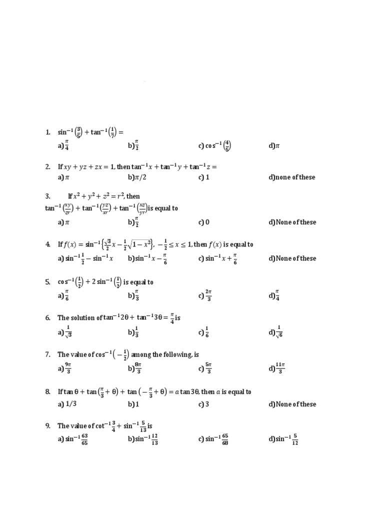 Inverse Trigonometrice Functions Q 1 | Download Free PDF | Mathematical ...