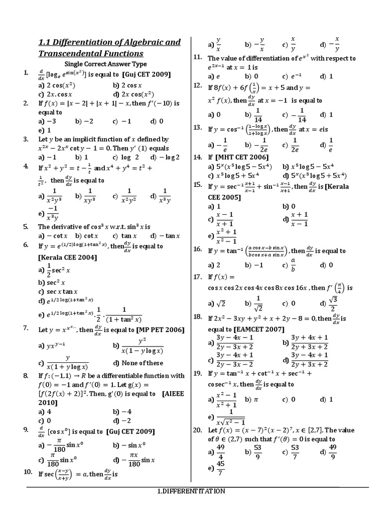 Differentiation Techniques and Problems | PDF | Trigonometric Functions | Function (Mathematics)