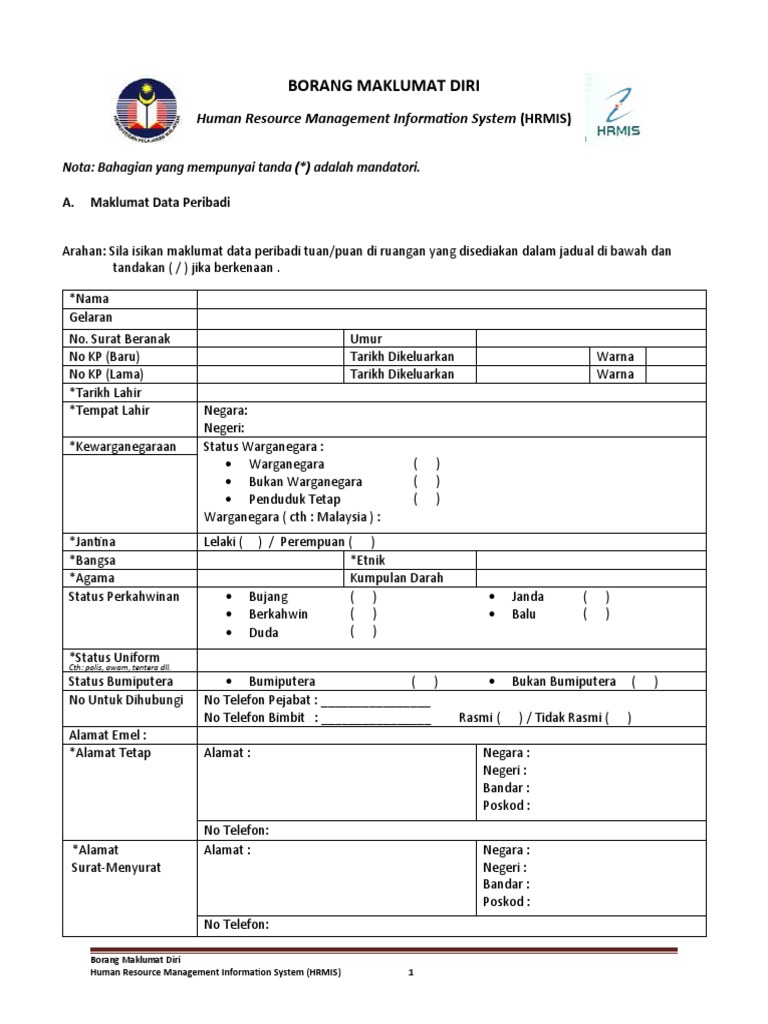 Borang Maklumat Diri | PDF