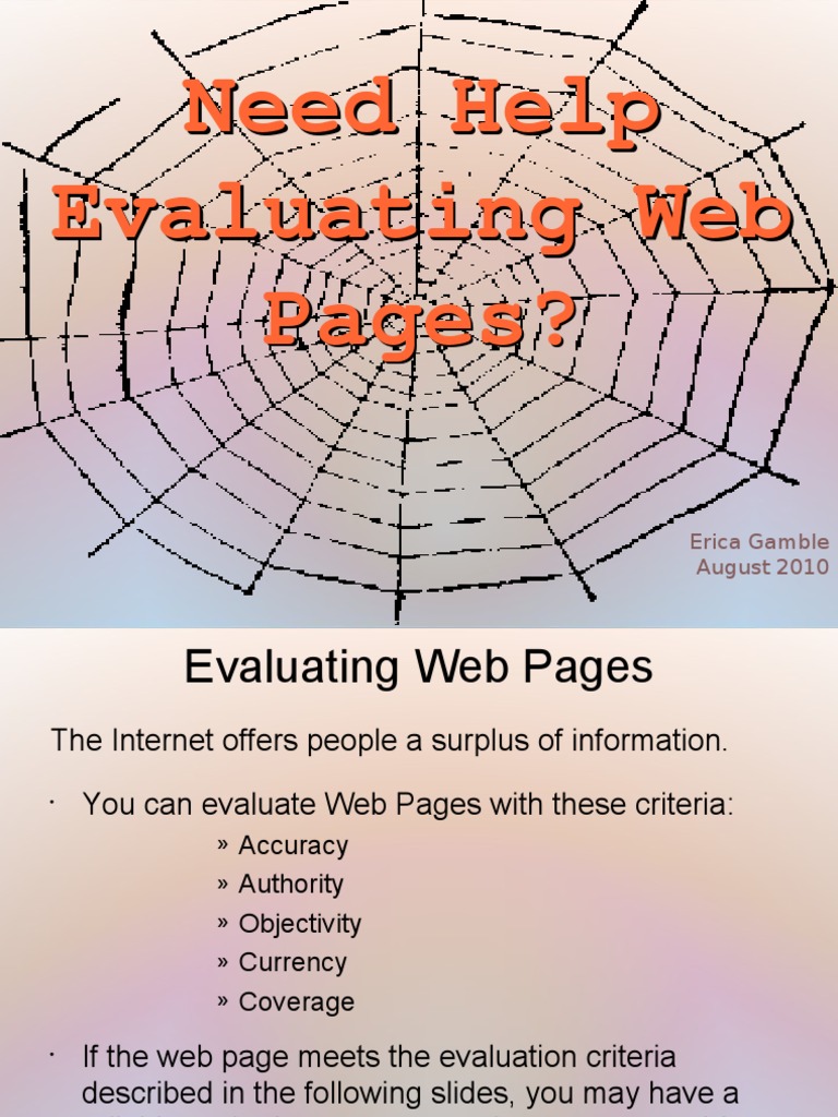 Evaluating Web Pages Tutorial | Web Page | World Wide Web Evaluating Web Pages Tutorial | Web Page | World Wide Web