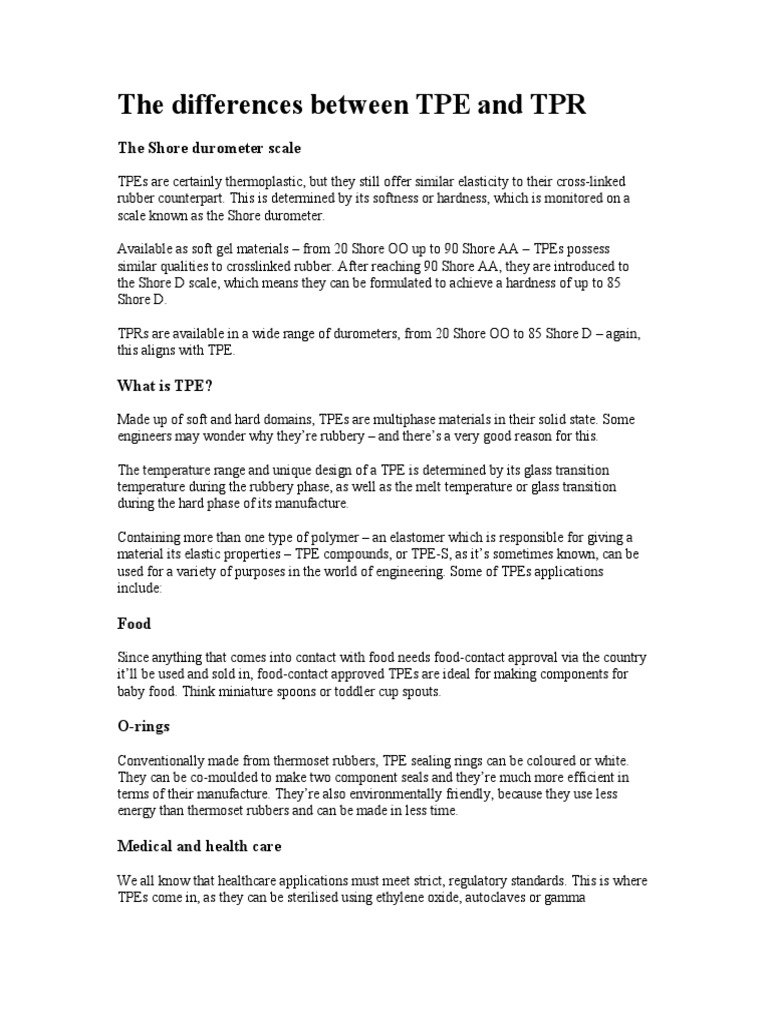 TPE Vs TPR | PDF | Cross Link | Organic Polymers