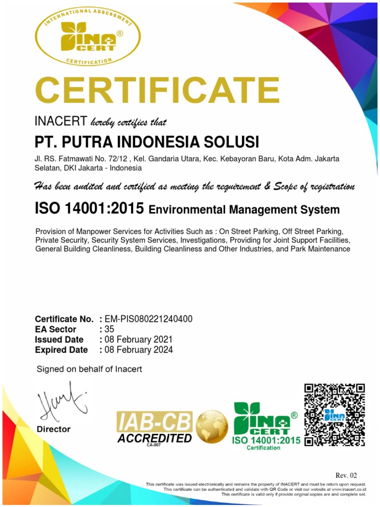 PT. PUTRA INDONESIA SOLUSI Draft INACERT 14001 | PDF