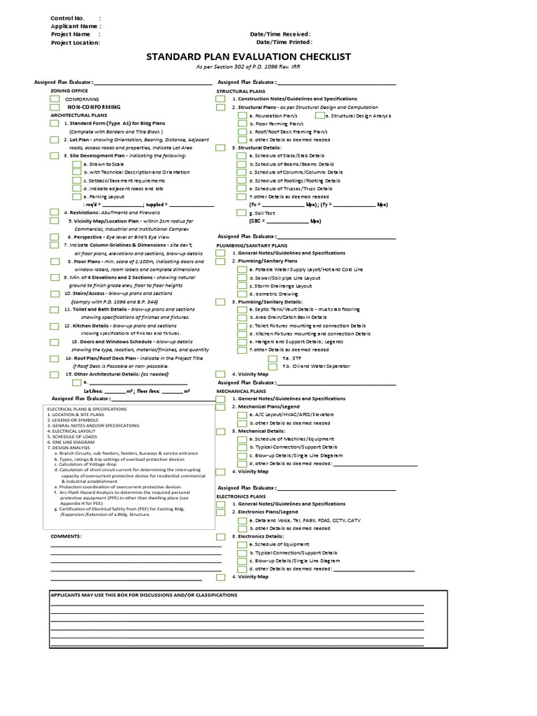 Standard Plan Evaluation Checklist | PDF | Storm Drain | Electrical Engineering