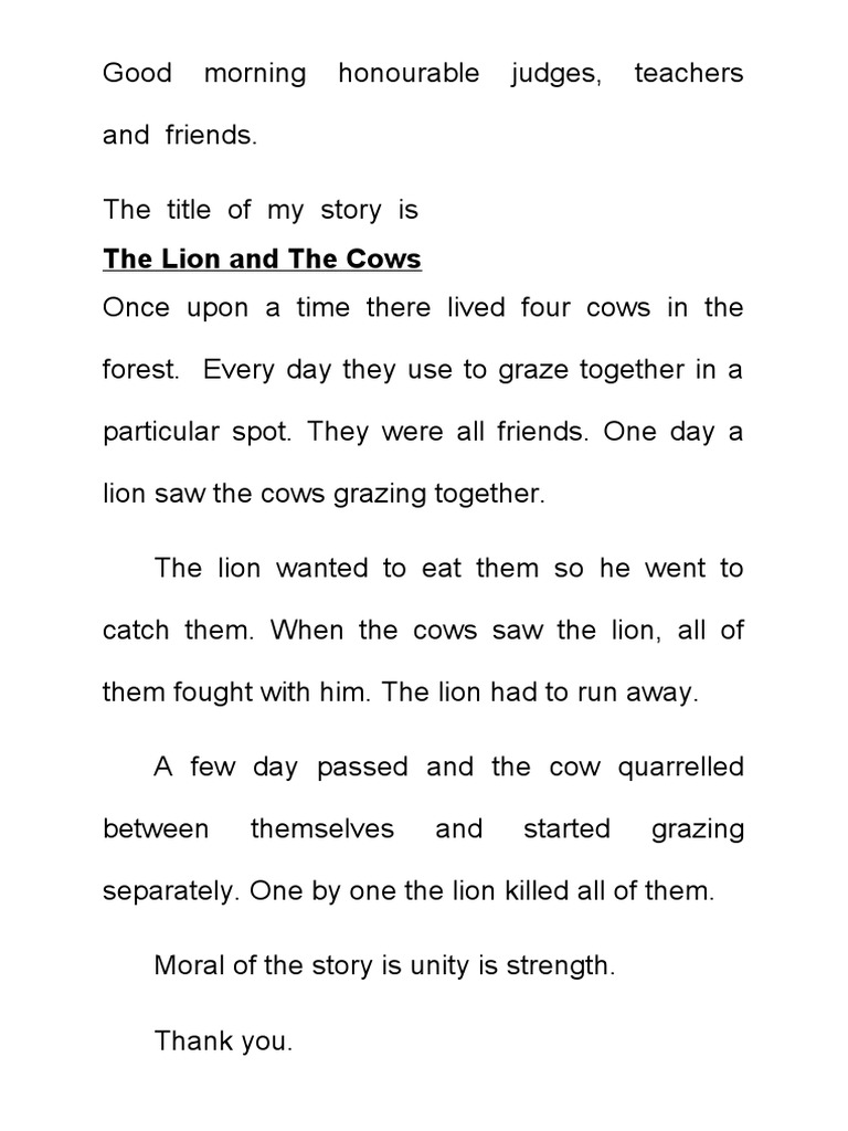 Story Telling - The Lion and The Cows | PDF