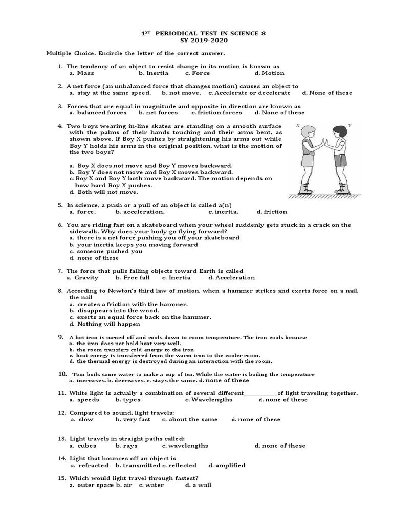 1st Quarter Exam Science 8 PDF Free | PDF | Force | Temperature