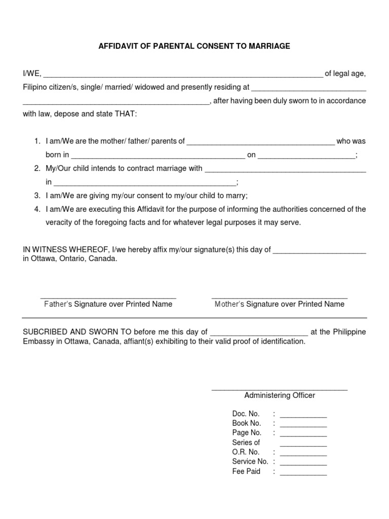 Affidavit of Parental Consent To Marriage | PDF