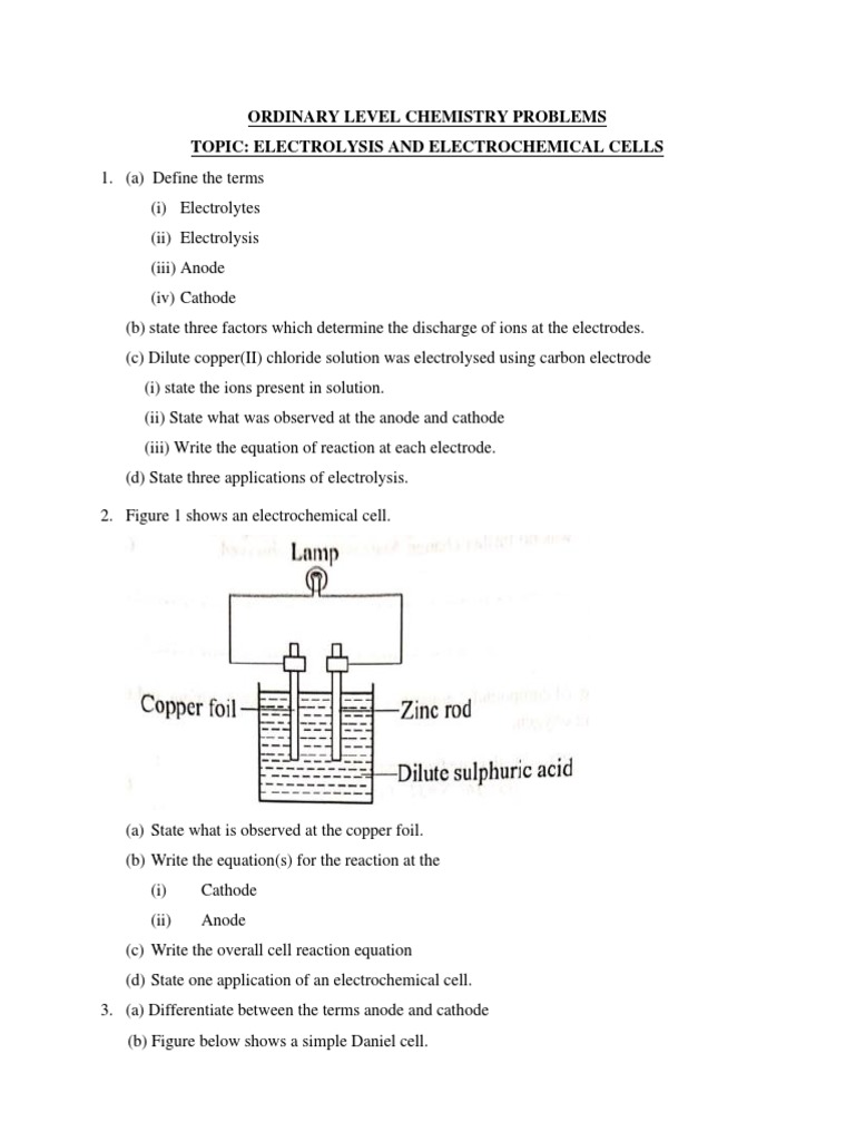 Electrolysis Problems | PDF | Anode | Electrochemistry