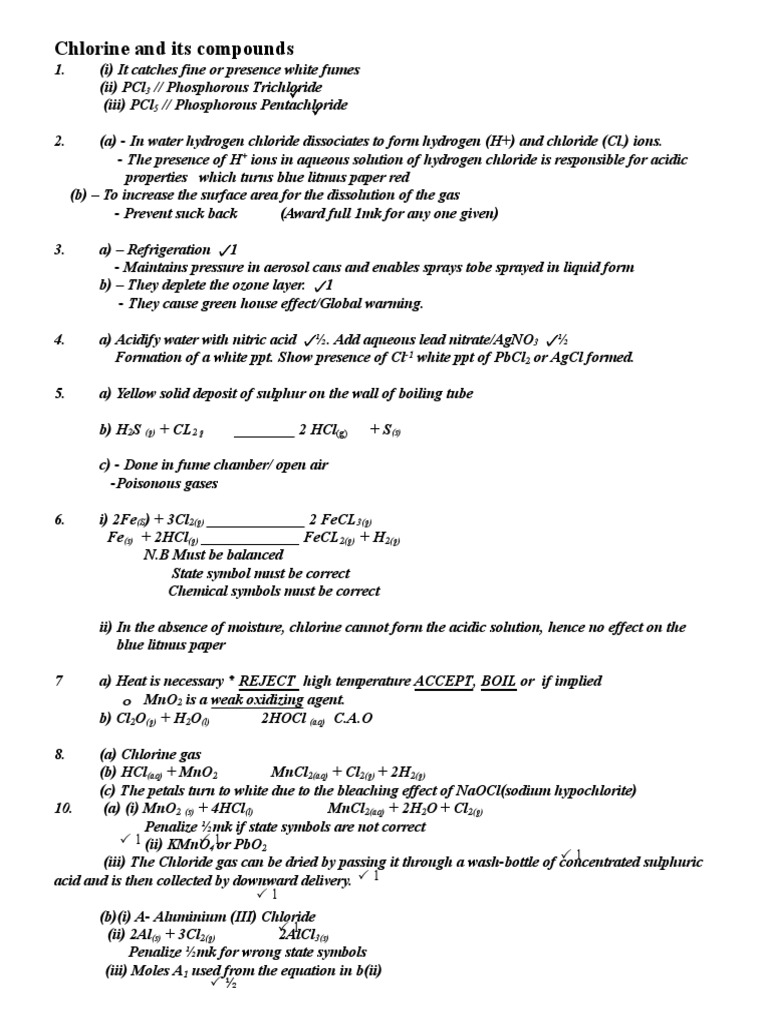 FORM 3 CHLORINE AND ITS COMPOUNDS ANS Teacher - Co - .Ke | PDF ...