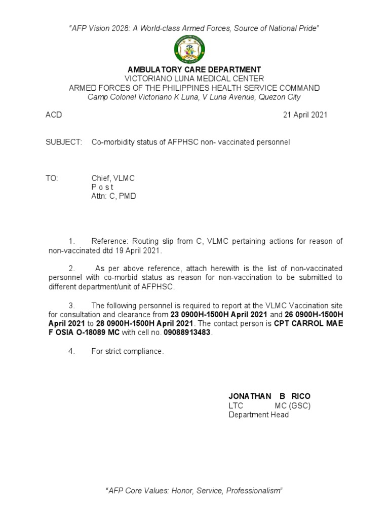 Co-Morbid Status of Non-Vaccinated Personnel | PDF | Clinical Medicine ...