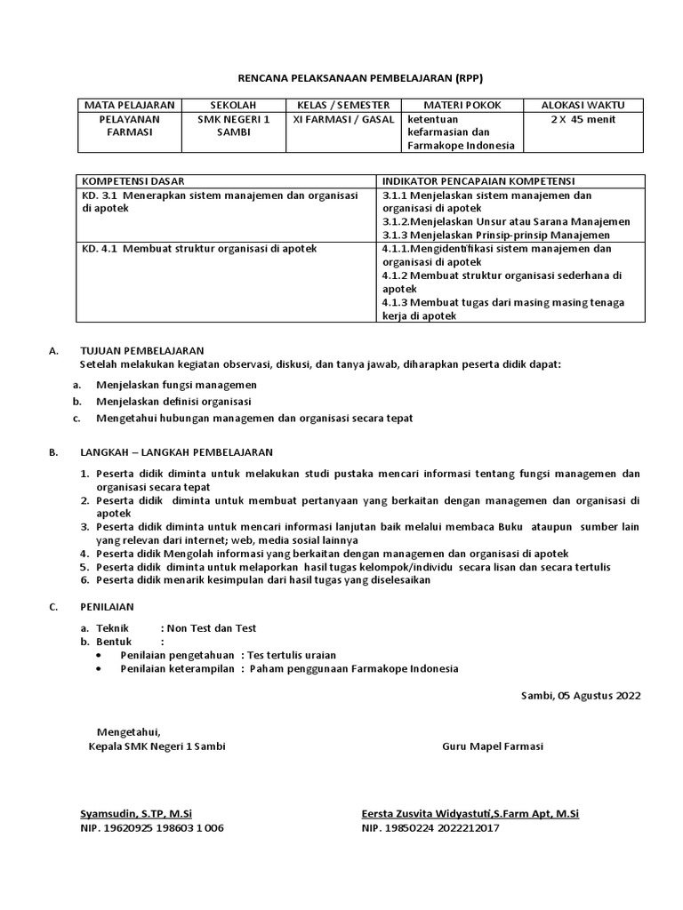RPP Farmasi Kelas XI SMK Sambi | PDF | Bisnis | Kesehatan Holistik