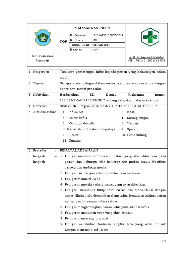 Prosedur Pemasangan Infus yang Aman | PDF
