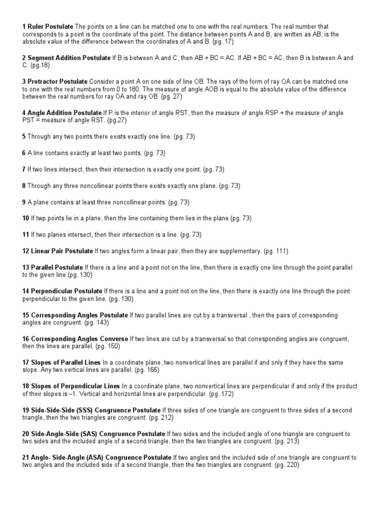 1 Ruler Postulate The Points On A Line Can Be Matc | PDF | Mathematics ...
