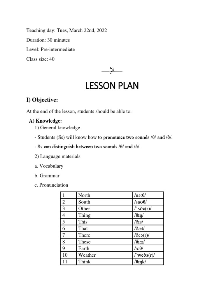 Pronunciation Lesson Plan for ESL | PDF | Language Arts & Discipline