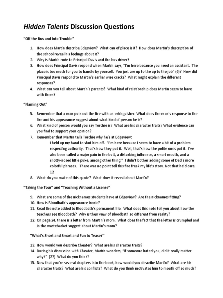 Hidden Talents Discussion Questions | PDF | Philosophy