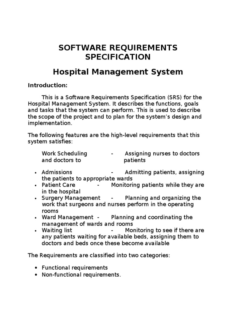 SOFTWARE REQUIREMENTS Hosp | PDF | Hospital | Nursing