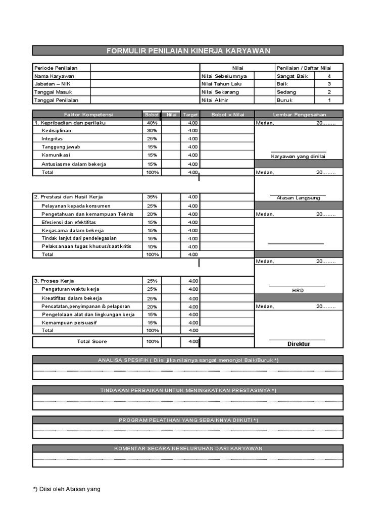 Form Penilaian Karyawan | PDF