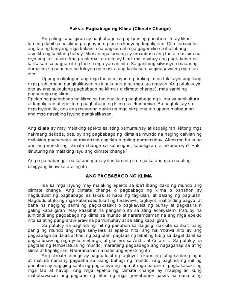 Paksa: Pagbabago NG Klima (Climate Change) | PDF