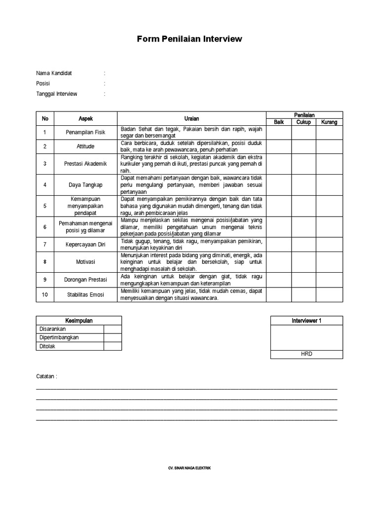 Form Penilaian Interview Kandidat | PDF