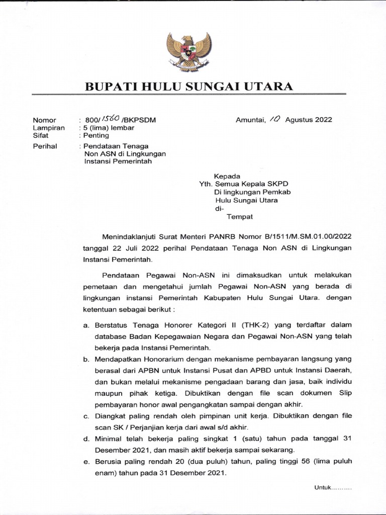 Surat Edaran Pendataan Tenaga Non ASN | PDF