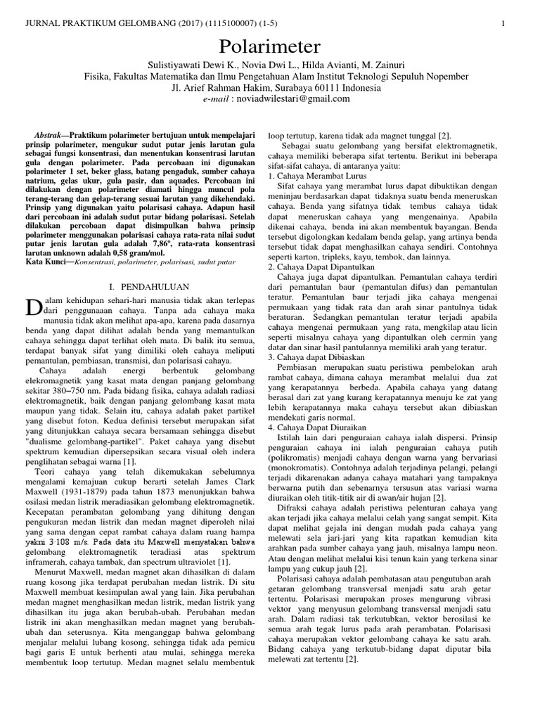 Laporan Praktikum Polarimeter 0111154000 | PDF