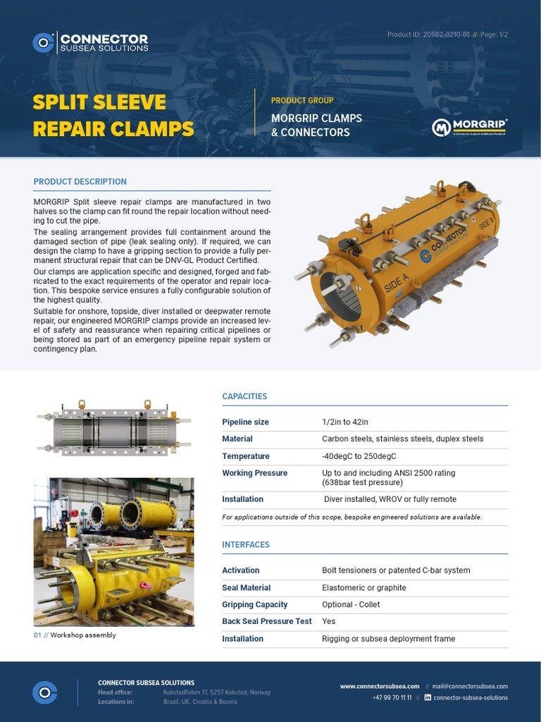 Connectorsubsea 20502 0210 CSS Split Sleeve Repair Clamps | PDF | Pipe ...