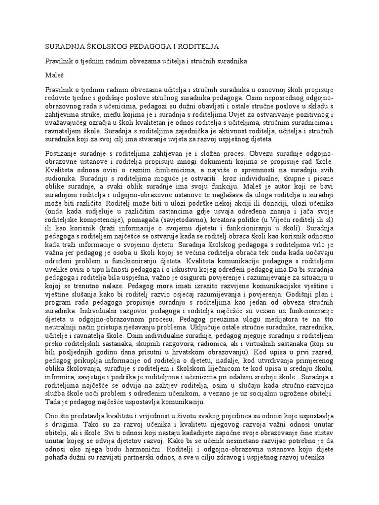 Suradnja Školskog Pedagoga I Roditelja | PDF