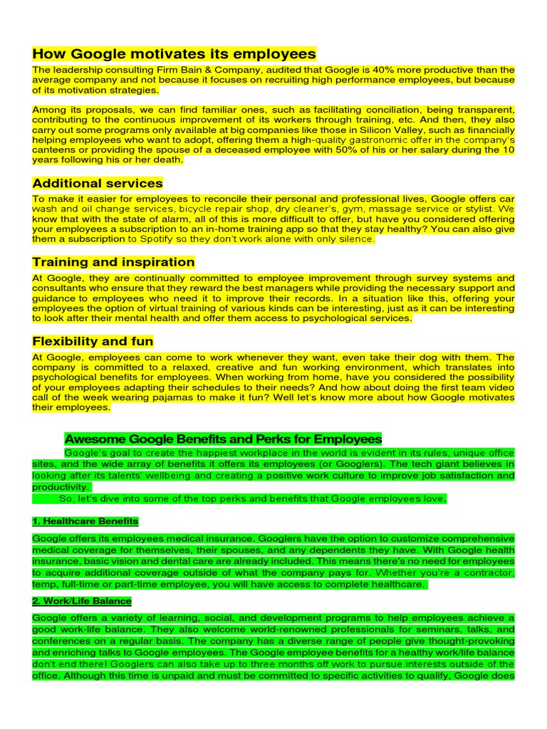 Google Employee Motivation and Benefits | PDF | Employment | Parental Leave