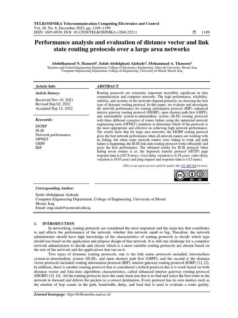 Performance Analysis and Evaluation of Distance Vector and Link State ... Performance Analysis and Evaluation of Distance Vector and Link State ...