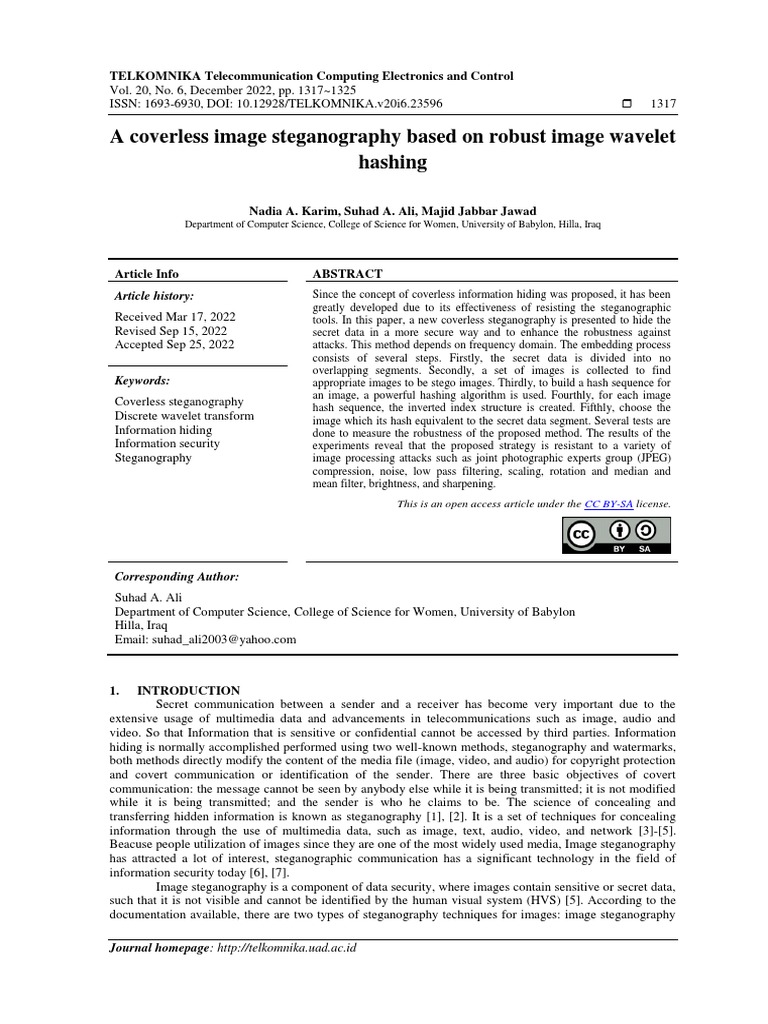 A Coverless Image Steganography Based On Robust Image Wavelet Hashing | PDF | Computing ...