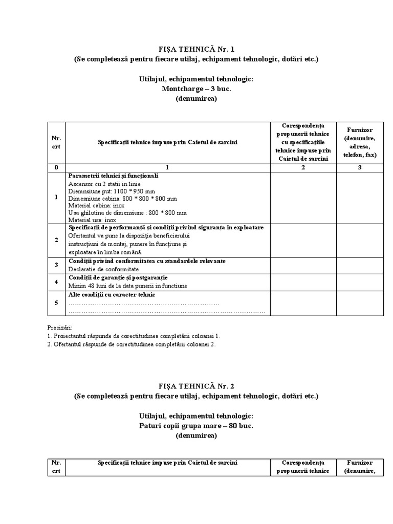 Fişe Tehnice - Dotari | PDF